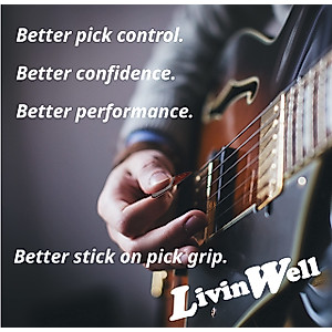 LivinWell Guitar Pick Grips (16 pcs) Soft Grippy non-Sticky Reusable Trimmable Silicone Rubber (ORIGINAL thicker 0.8 mm)