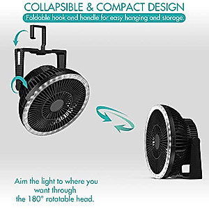 YONHISDAT Portable Camping Fan for Tents, 10000mAh Rechargeable Battery Fan, 8-inch Tent Fan with Foldable Handle for Camping Hiking Traveling