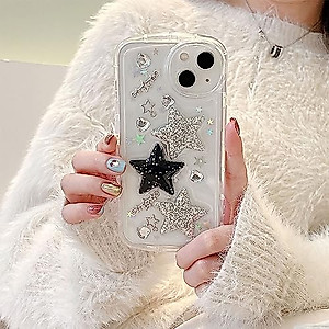 Faneiy for iPhone 11 Case with Phone Charm Chain Accessories Cute 3D Sparkle Shiny Stars Rhinestone Clear Phone Case Women Girl Aesthetic Camera Protection Shockproof Case for iPhone 11-6.1''