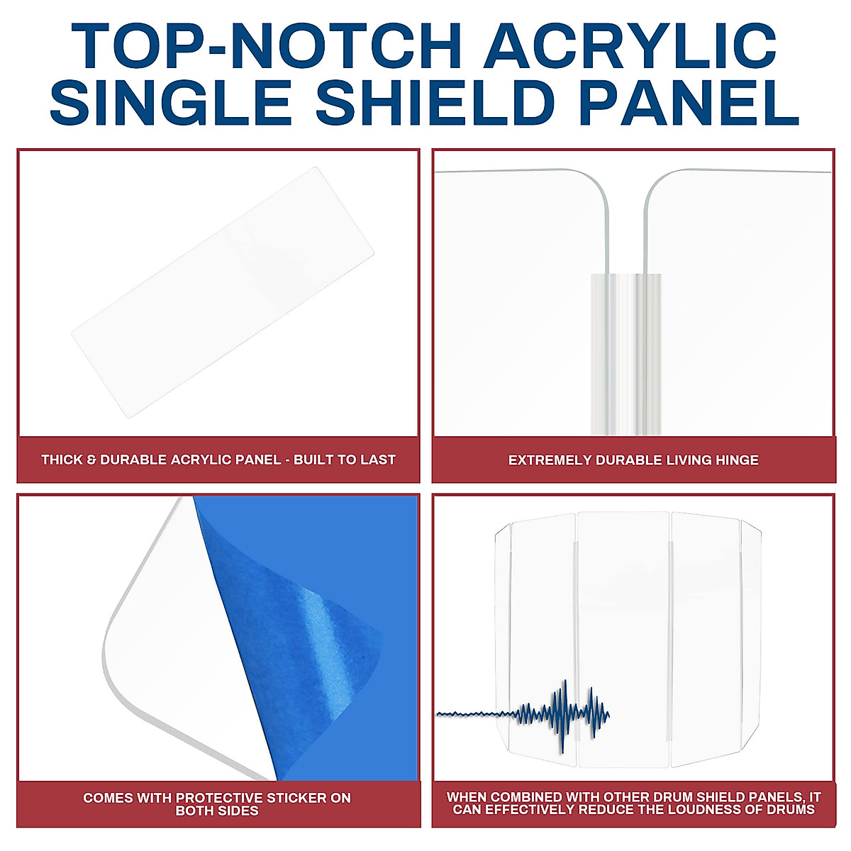 PENNZONI Drum Shield 6ft Single Panel w/Living Hinge, Premium Clear Acrylic Panel, Drum Screen