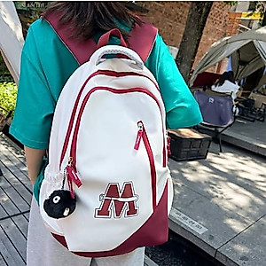 Kawaii Backpack Aesthetic Backpack Backpacks with Cute Pendant, Adorable Shoulder Bag (Red White)