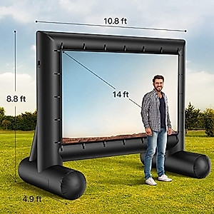 Outdoor Inflatable Projector Screen 14 Feet Blow up Movie Screen with Fast Low-Noise Air Blower Support Front & Rear Projection for Home Theater Backyard Movie Night Barbecue Pool Party