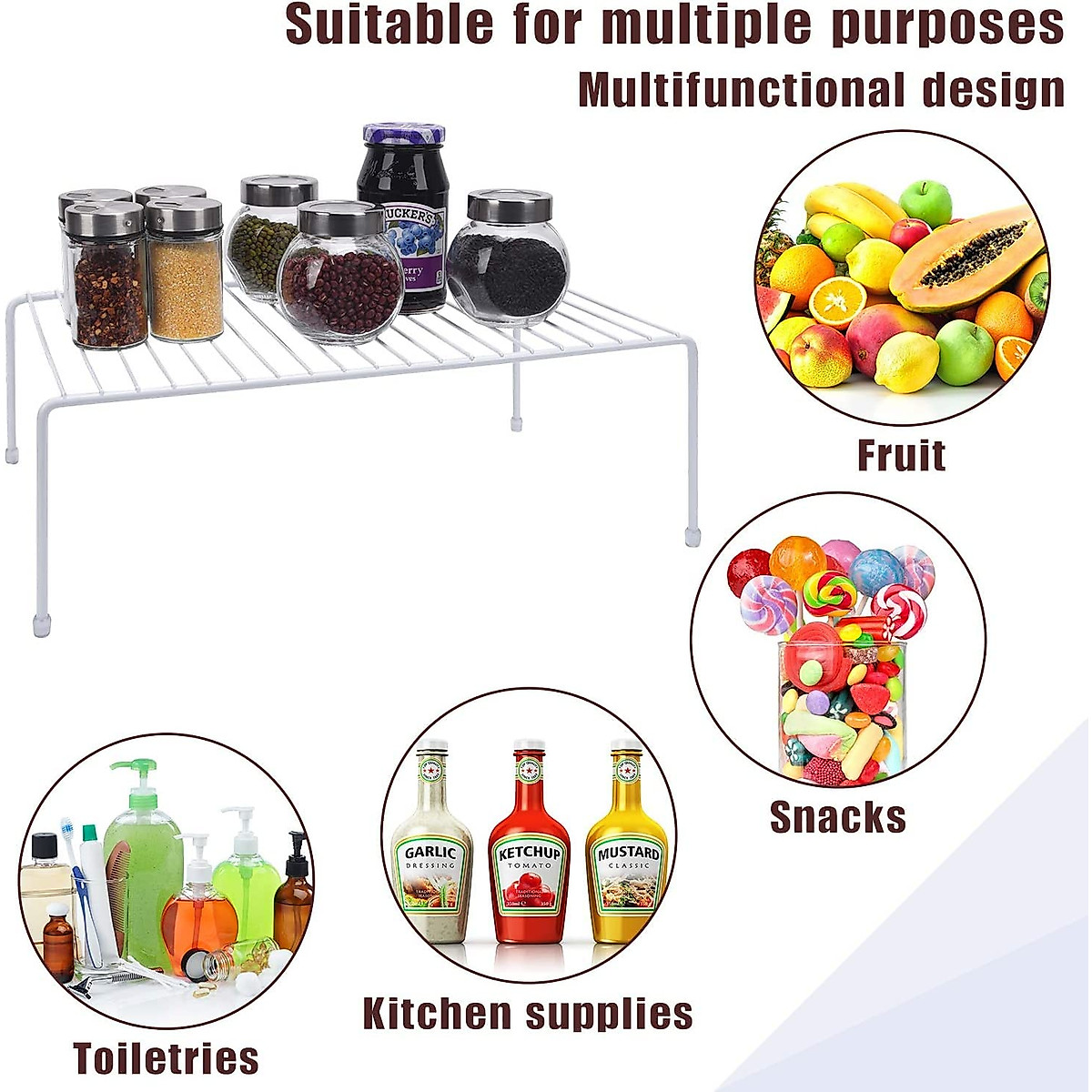 JBESUHI Set of 2 Large (16.1 x 10.2 Inch) Cabinet Storage Shelf Rack, Kitchen Shelves，Kitchen Counter and Cabinet Shelf, Storage Rack Organizer for Kitchen, Bathroom Cupboard (White)