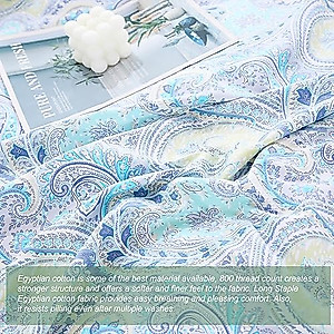 URBONUR Blue Paisley Duvet Cover Set 800TC Egyptian Cotton Sateen Silky Bedding Set, Bohemian Bedding Twin Duvet Cover, Crisp Cooling Bed Set (3 Pieces, Blue Paisley, Twin)