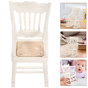 SOIMISS Dollhouse Wooden Chair, 1:12 Dollhouse Miniature Wooden Rocking Chair Model (White)