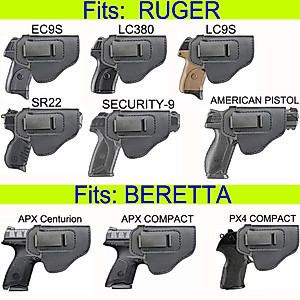 IWB Leather Holster for Inside Waistband Concealed Carry Fits:S&W M&P Shield-Glock19 26 29 30 32 43-Beretta Px4-RUGER EC9s-SIG-HK-Taurus-XDS or Similar Sized Handguns