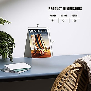 Lantern Press 6x9 Inch Wood Sign, Ready to Hang Wall Decor, Siesta Key, Florida, Beach Chair and Ball