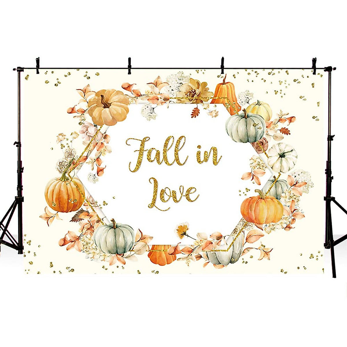 ABLIN 7x5ft Fall in Love Backdrop Autumn Pumpkin Flowers Photography Background Wedding Love Engagement Bridal Shower Party Decorations Banner Photo Booth Props