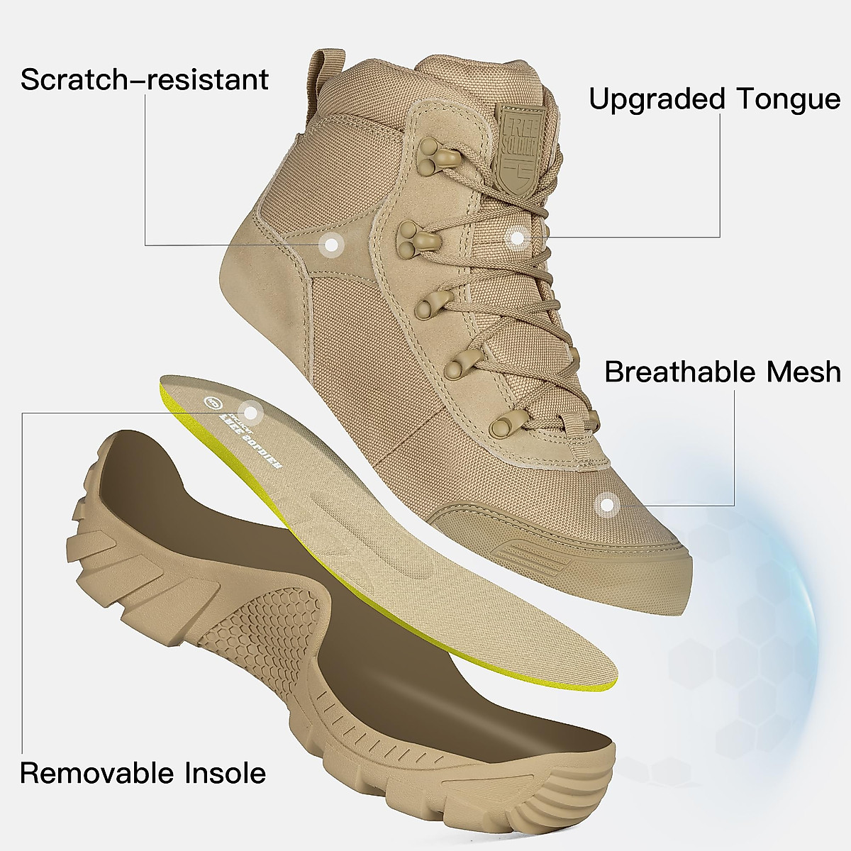 FREE SOLDIER Men's Waterproof Hiking Boots Tactical Work Boots Outdoor Lightweight Military Boots(Tan, US 9)