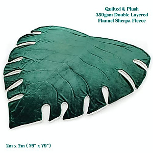 FrecklePot Giant Monstera Leaf Flannel Sherpa Fleece Throw Blanket Quilted Large Velvet Tropical Plant 2m x 2m