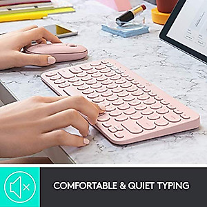 Logitech K380 Multi-Device Wireless Bluetooth Keyboard Designed for Windows, Mac, Chrome OS, Android, iOS, Apple TV, Space-Saving Compact Design - Rose (Renewed)
