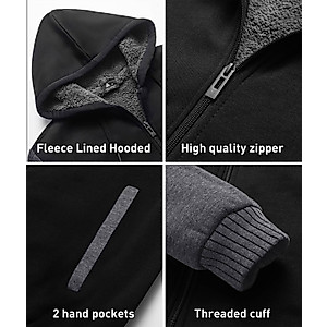 SCODI Hoodies for Men Heavyweight Fleece Sweatshirt - Full Zip Up Thick Sherpa Lined Hooded Jacket Black Middle gray 2XL