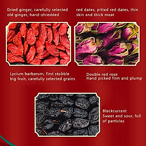 500g/17.6oz Brown Sugar Ginger Jujube Tea, with Brown Sugar Cube, Shredded Ginger, Jujube, Wolfberry, Longan, Red Rose, No Added, 20 Counts, for Women