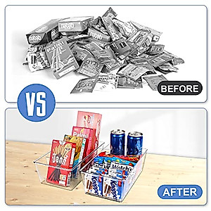 Food Storage Organizer Bins with Dividers, Clear Plastic Storage Bins for Packets, Snacks, Pouches, Spice Packets, Stackable Fridge Organizers for Pantry, Kitchen, Cabinet Organization and Storage