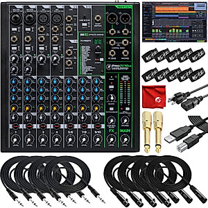Mackie ProFX10v3 10-Channel Unpowered Mixer USB Bundle with Waveform OEM DAW, 4x Mophead 10-Foot TRS Cable, 4x 10-Foot XLR Cable, 2x 1/4" to 3.5mm Adapter, 10x Cable Ties and Microfiber Cloth