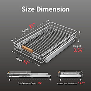 Mount Walker Pull Out Cabinet Organizer(14" W x 21" D), Heavy Duty Slide Out Pantry Shelves, Pull Out Storage Shelf Drawer Basket for Kitchen Cabinet, Roll Out Shelf Storage for Pots, Chrome