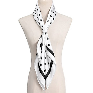 JN&LULU Women's satin square silk like scarf Fashion pattern large hair scarf wrap headscarf 35" x 35" (Polka Dot 01 White)