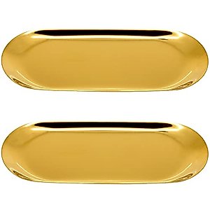 GDFYMI Decorative Tray, Perfume Tray, Jewelry Tray, Bathroom Tray, Gold Tray, Candle Tray, Stainless Steel Small Tray Jewelry Dish, Serving Tray Decro, Oval (9",2)