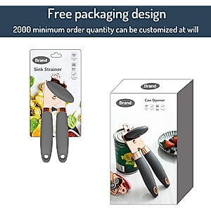 KAISHANE Rose Gold Stainless Steel Manual Can Opener With Durable Black Anti Slip Handles and Large Knob with Built In Bottle Cap Opener (Pink)