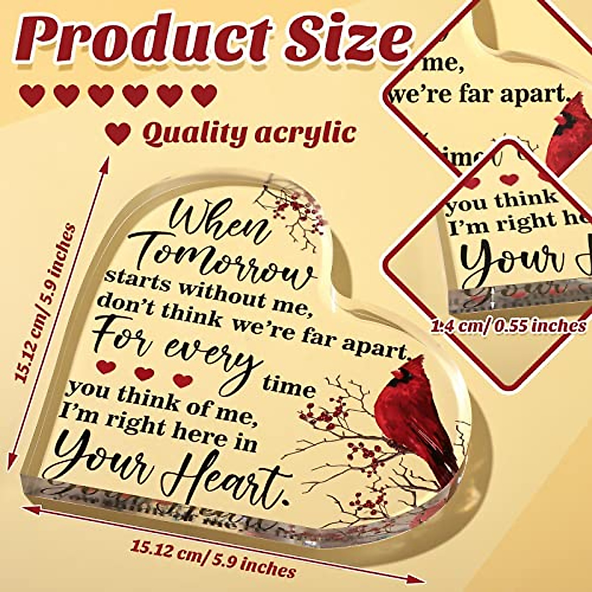 Yulejo Red Cardinal Gifts Sympathy Gifts Memorial Gift for Loss of Loved One Sympathy Decorations Acrylic Glass Heart Memorial Gift Table Centerpieces Remembrance Decor (Novelty Style)