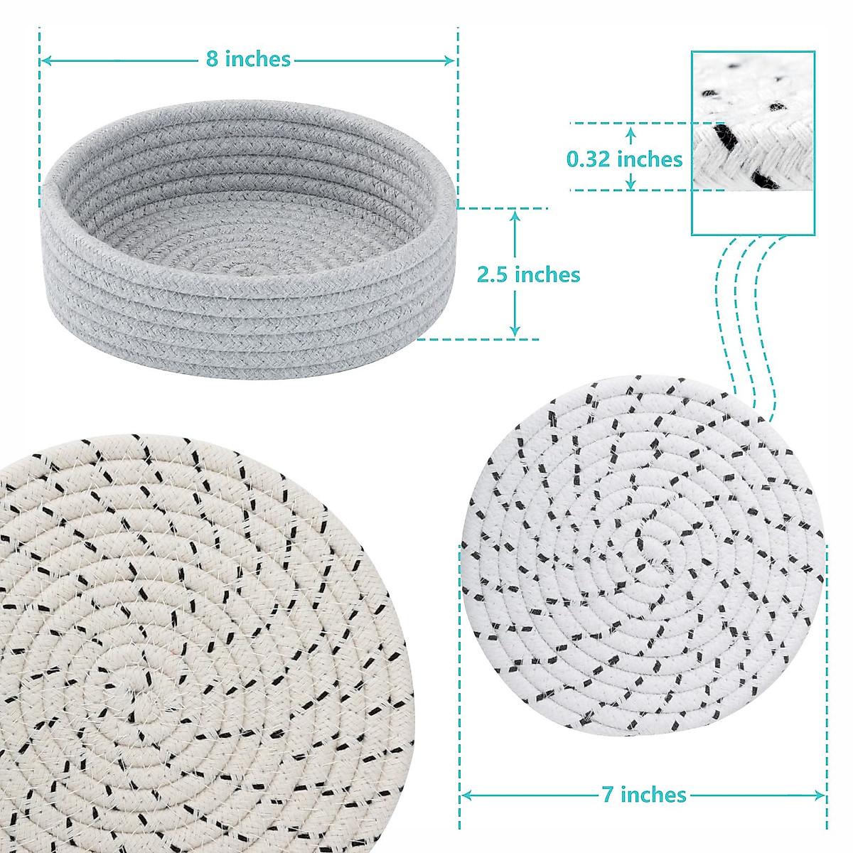 Trivets for Hot Dishes, Trivets for Hot Pots and Pans, Heat Resistant Hot Pads with Storage Basket, Pot Holders for Kitchen, Home Essentials, Farmhouse Decor (Mix Gray 5 PCS)