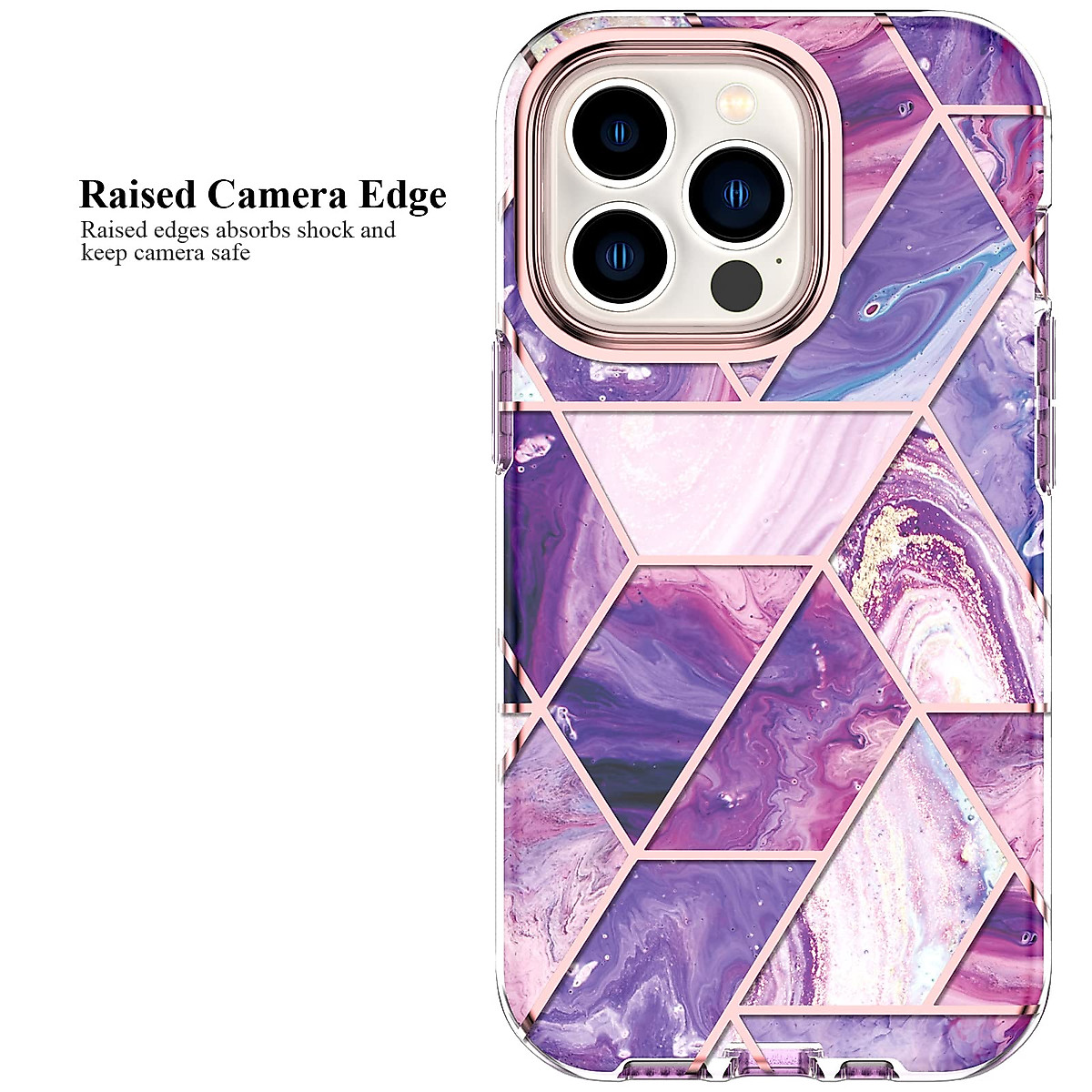 Troniker Stylish Bumper Case Designed for iPhone 13 Pro Max, Purple Marble iPhone 13 Pro Max Case for Women Girls Boys Full-Body Protective Case Cover with Built-in Screen Protector