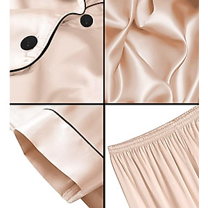 SWOMOG Kid's Silk Pajamas 3 Piece Girls Boys Satin Pajamas Set Button-Down PJs Sets Soft Lounge Sets Short Sleeve Sleepwear Champagne