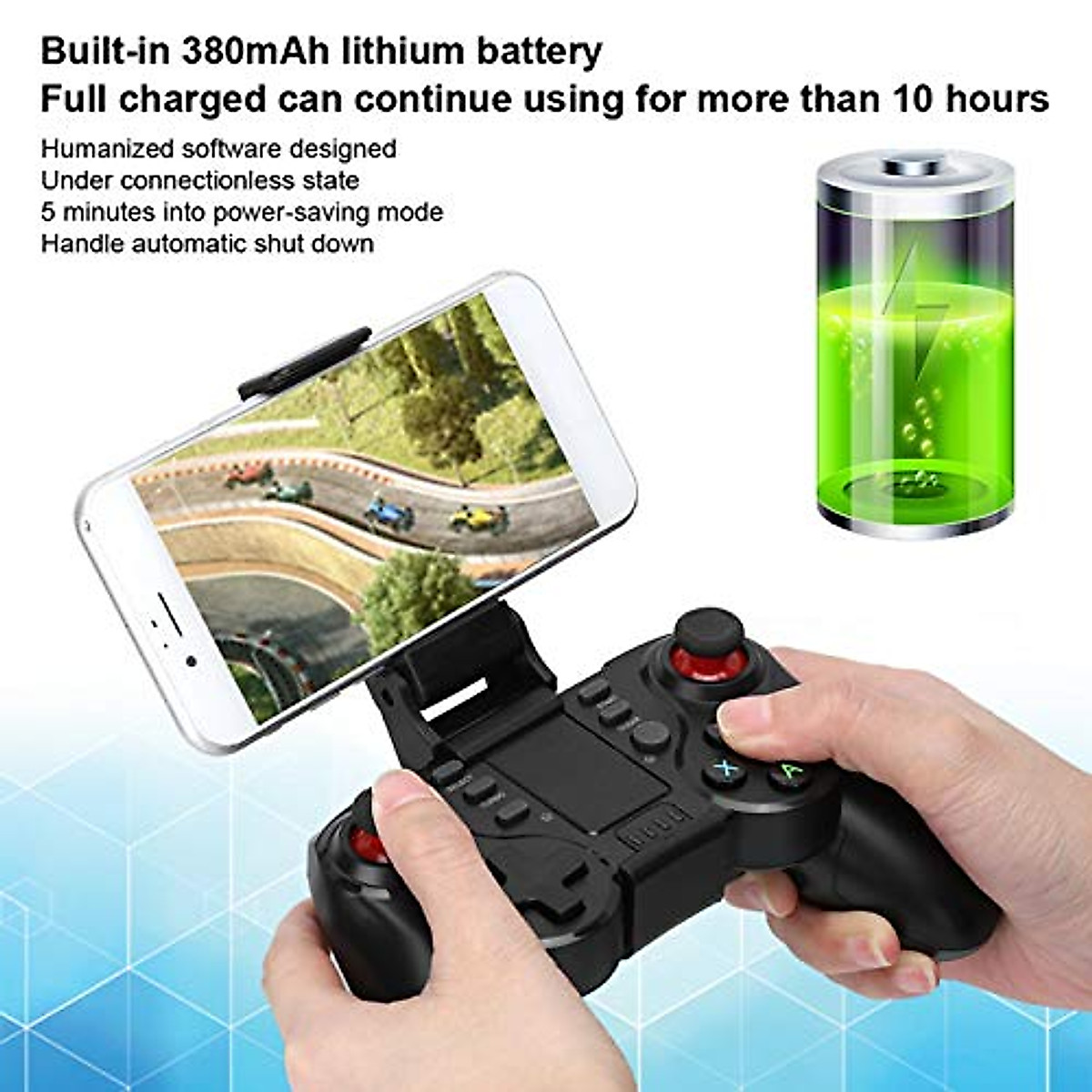 Zopsc Wireless Controller, Bluetooth Game Console for Android, with Built-in Lithium Battery (380 mAh), with Acceleration and Cleaning Functions, Supports 6-Inch Mobile Phone
