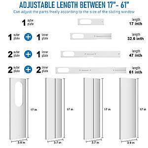 Portable Air Conditioner Window Vent Kit with 5.9" Exhaust Hose, Portable AC Seal Kit for Sliding Window with 4 Plates, Universal Coupler Fits 5.9 & 5.1 Inch Diameter Exhaust Hose