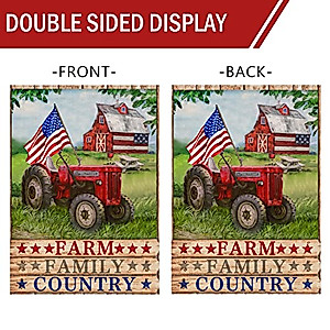 Furiaz Farm Family Country Barn Tractor July 4th American Patriotic Garden Flag, USA America Memorial Day Yard Decorative Home Outside Decoration, Spring Summer Farmhouse Outdoor Small Decor 12x18