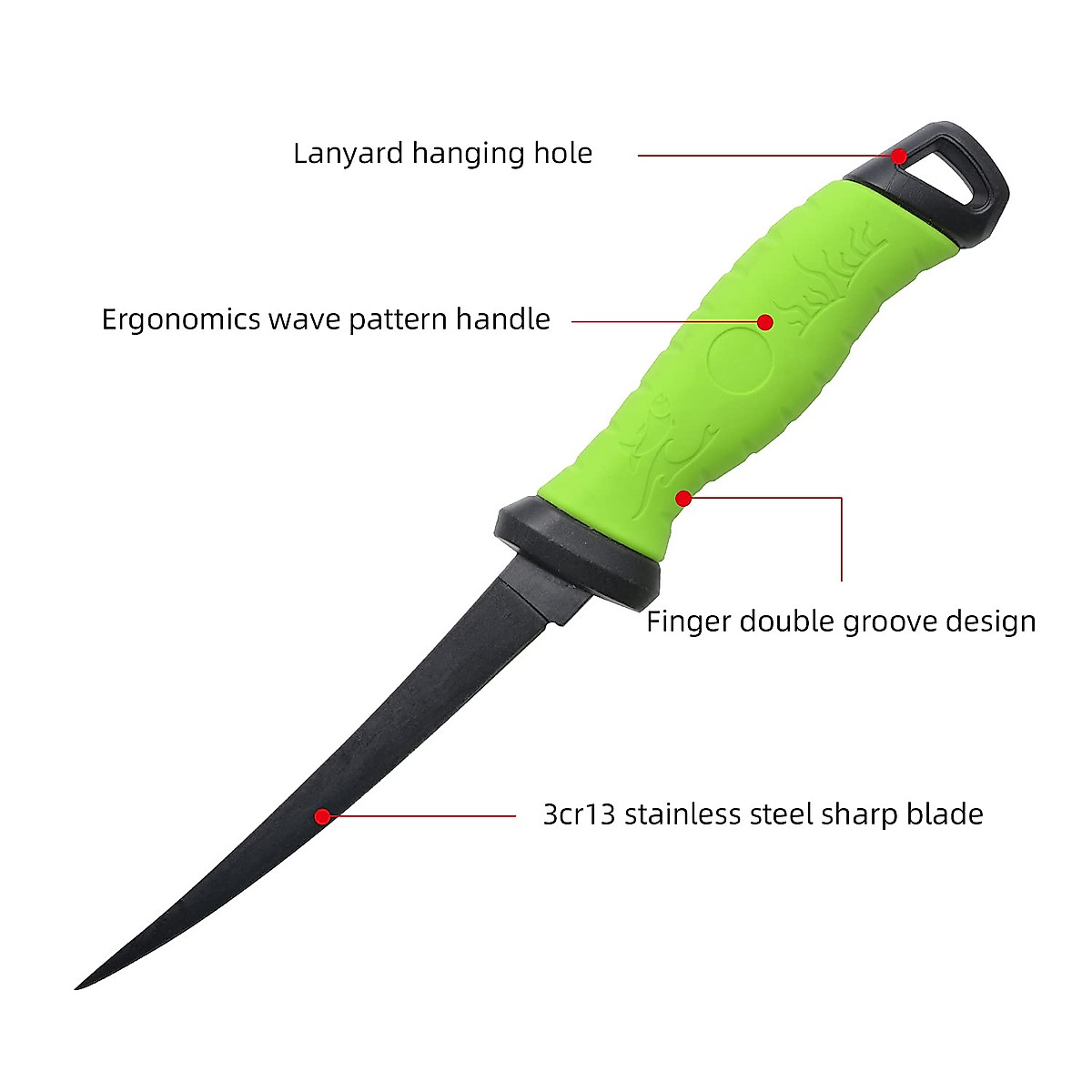 ENTSPORT Outdoors Fillet Knife Professional Fishing Knives Non-Stick Coating Stainless Steel Blade Boning Knife with Sheath(7" Fillet Knife with Non-Slip Handle)