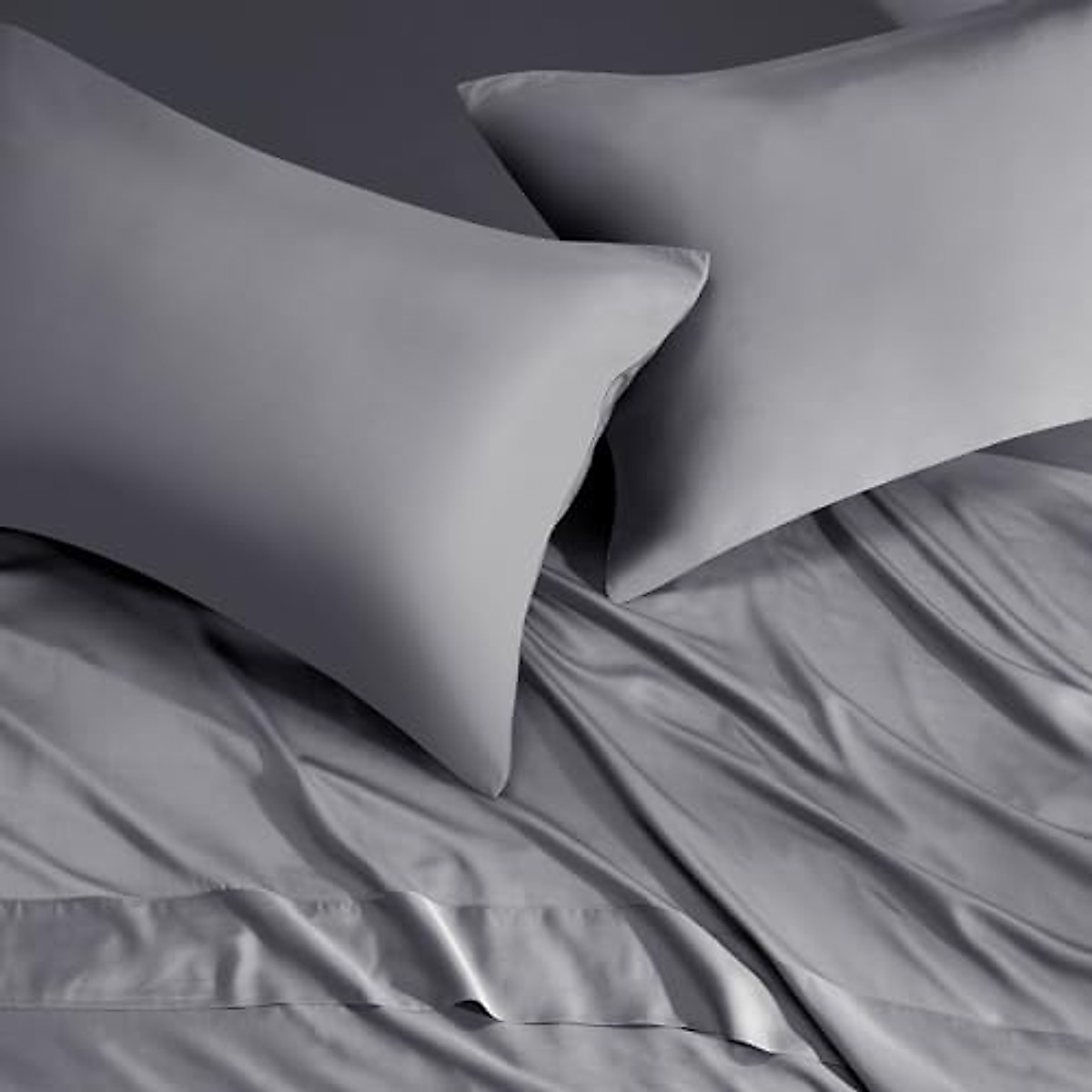 CozyLux Grey Pillow Cases King Size Set of 2, Rayon Derived from Bamboo Cooling Pillowcase with Envelope Closure, Gray Soft Silky Breathable Pillow Covers for Hot Sleepers & Night Sweat, 20x40 inches