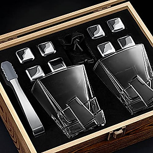Maverton Whisky Stones and 2 Engraved Glasses for Man - Set of 8 Stones in Customized Box for Birthday - Chilling Stones for Gentleman - Personalized Whiskey Set for him - Name