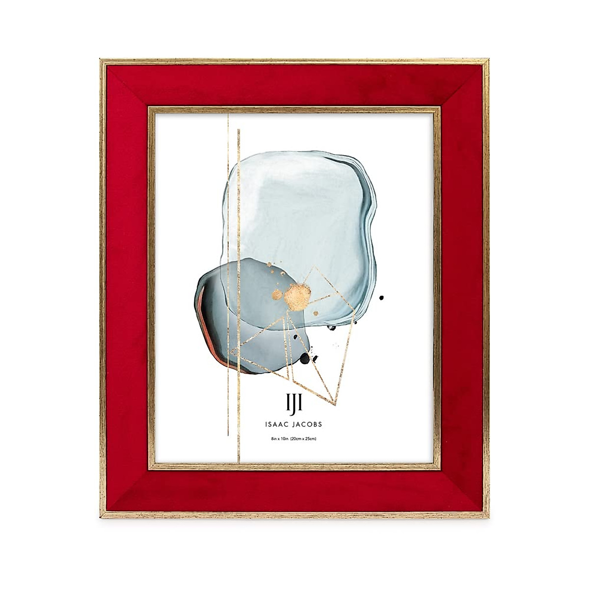 Isaac Jacobs Velvet Picture Frame with Metallic Gold Double Border, Photo Frame, Horizontal & Vertical, Made for Tabletop & Wall Display, for Home and Office (8x10, Red)