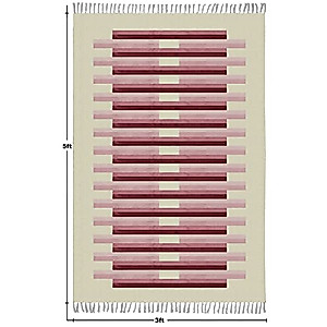 Casavani Hand Block Printed Boho Area Rug Hand Made Striped Tassel Rug Cotton Easy Washable Rugs Floor Carpet for Doormat Entryway Living Room Bedroom Hallway Balcony 10x16 Feet