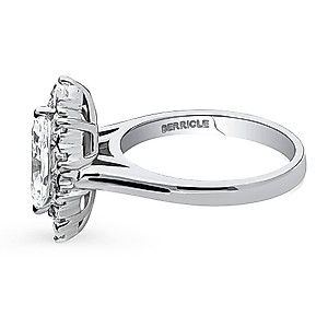 BERRICLE Sterling Silver Navette Wedding Engagement Rings Cubic Zirconia CZ Statement Halo Cocktail Ring for Women, Rhodium Plated Size 7