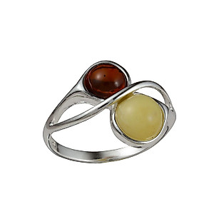 HolidayGiftShops Sterling Silver and Baltic Honey and Butterscotch Amber Adult Ring- size 8