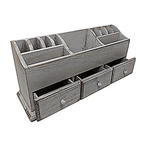 Gianna's Home Rustic Farmhouse Desk 3 Drawer Wooden Vanity Makeup Beauty Jewelry Storage Organizer (Rustic White)