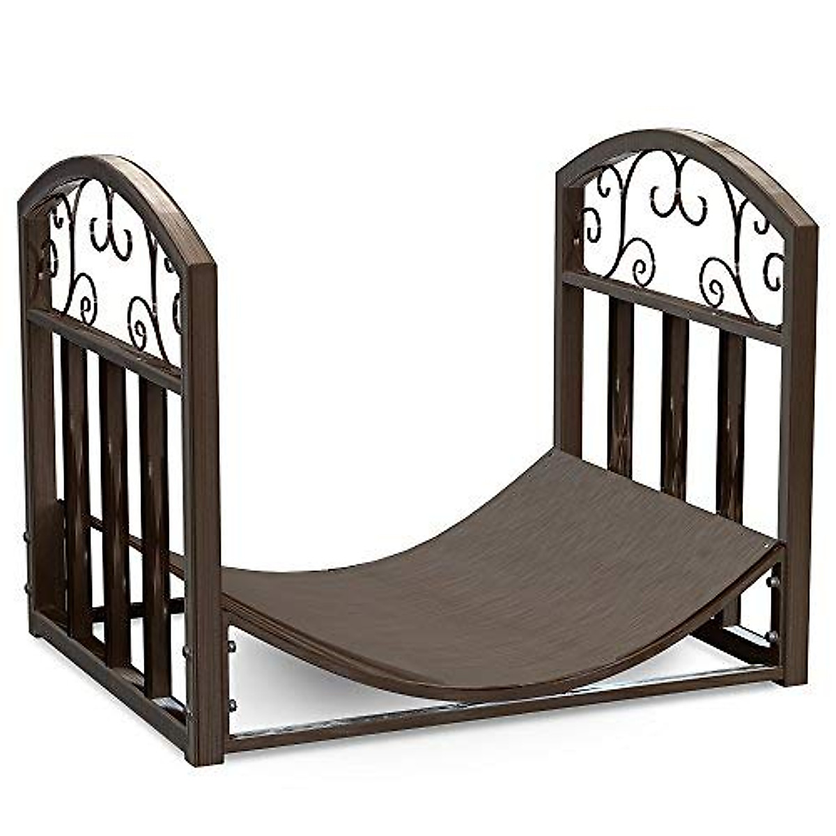 Firewood Rack Holder With Decorative Scroll Design- Metal Outdoor Indoor Log Storage Bin for Fireplace Firepit and Wood Stove by Home-Complete (Brown)