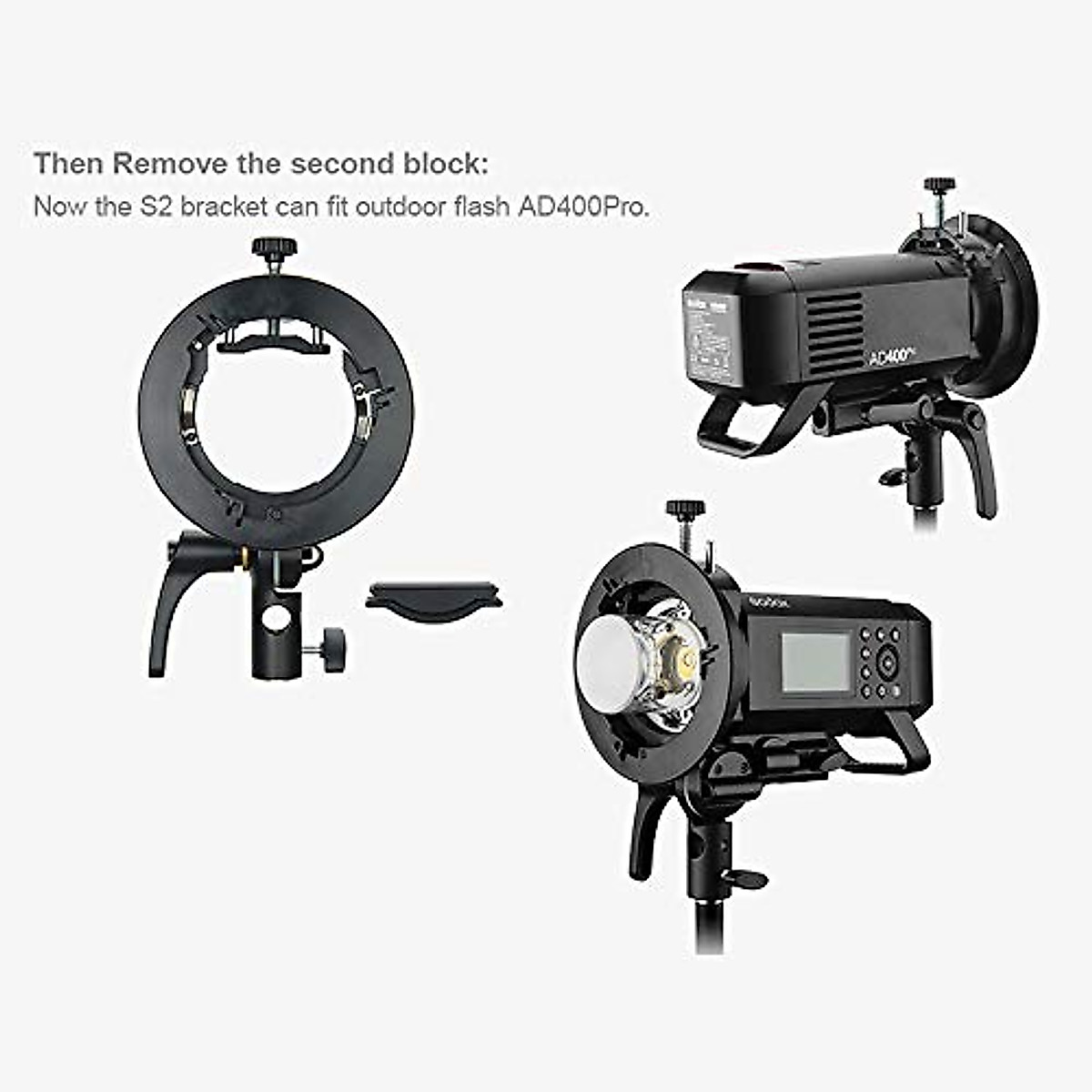 Godox S2 Speedlite S-Type Bracket Bowens Mount Flash Holder for Godox V1 AD200Pro AD400Pro AD200 and Other Flashes, Precise Tilt Control, Large Handle, Integrated Umbrella Mount