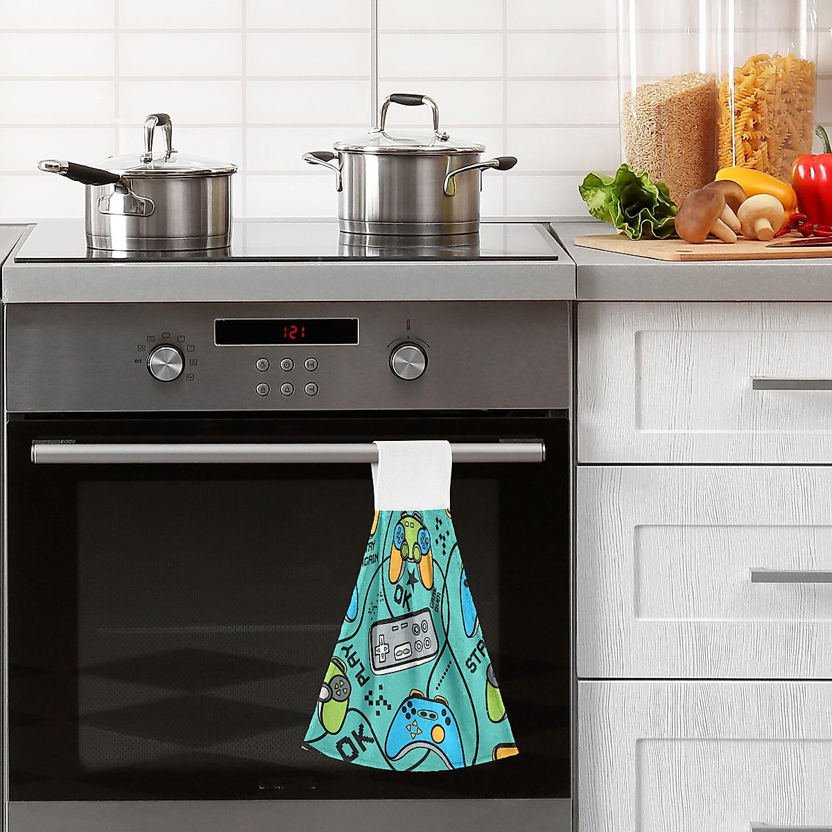 SLHKPNS Cartoon Game Joysticks Kitchen Hanging Hand Towels, Video Gamepad Controllers Absorbent Tie Towel with Loop 2 PCS Kitchen Linen Sets for Bathroom Restroom Home Decor