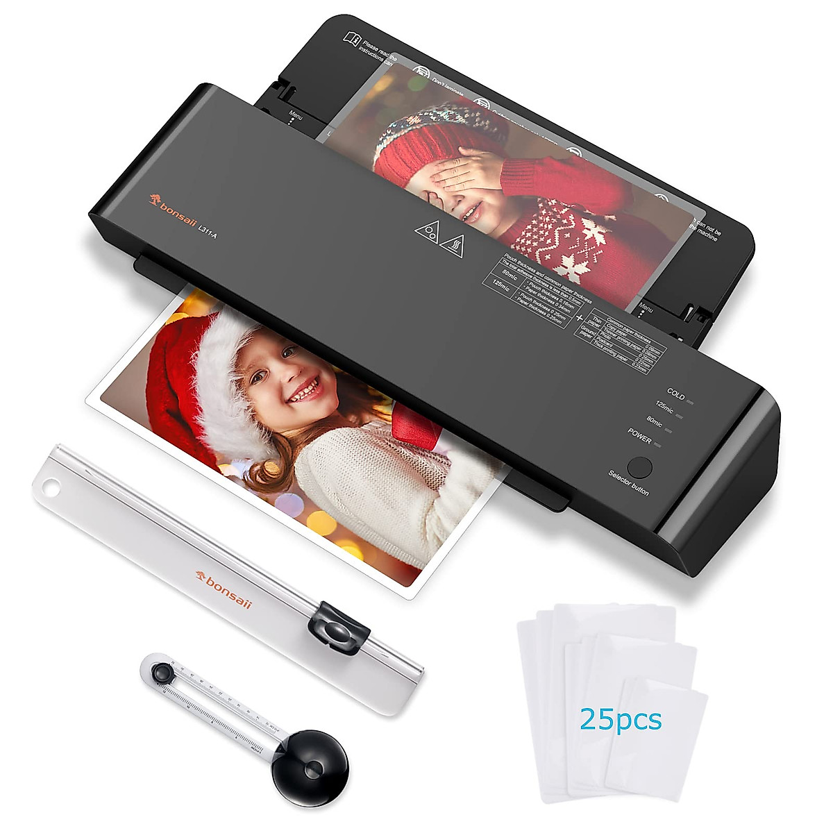 Laminator, 13 Inches Thermal Laminating Machine for A3/A4/A6, 4 in 1 Bonsaii Personal Hot and Cold Laminator with Cutter, Paper Trimmer and 25 Pouches, for Office/School/Home Use, L311-A