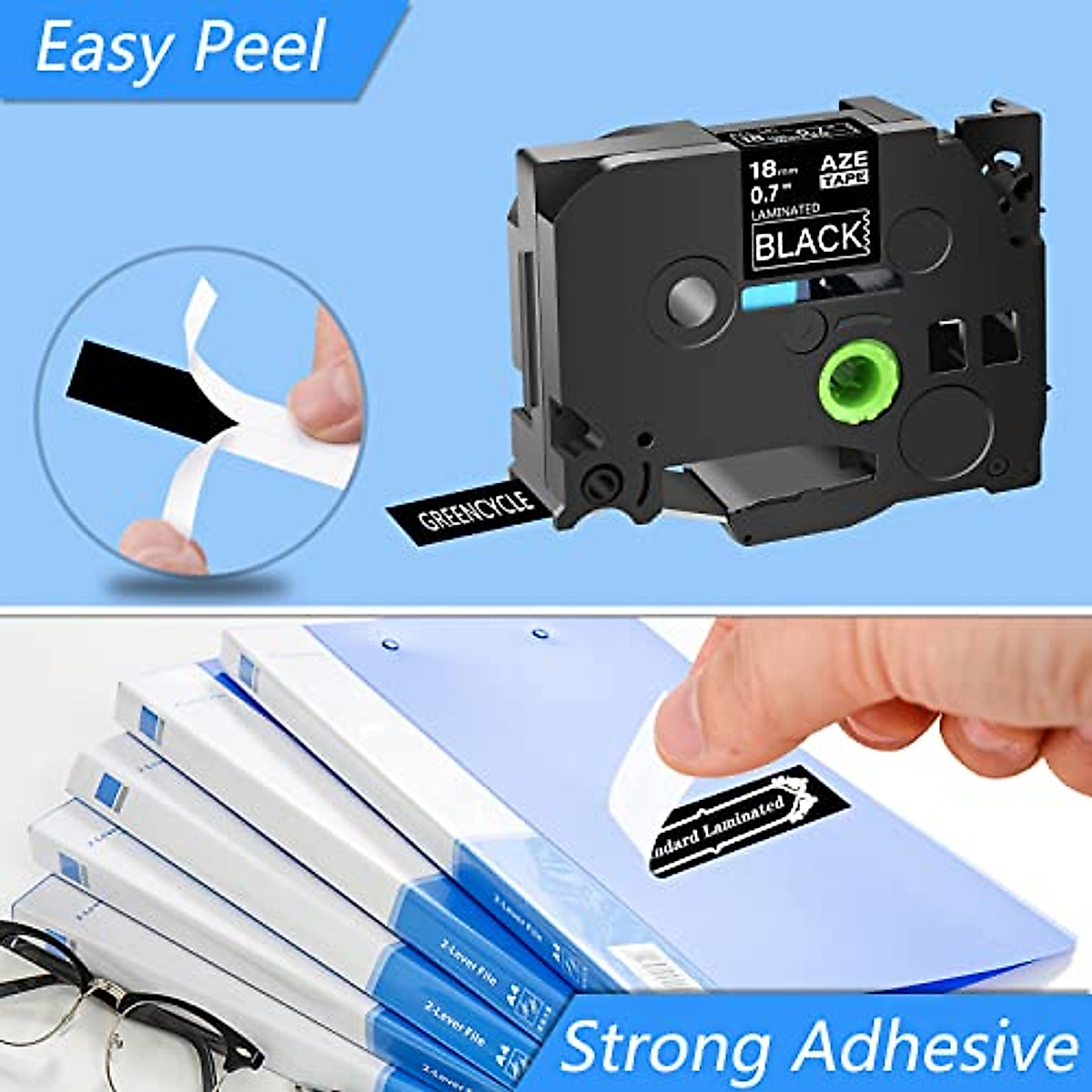 GREENCYCLE Compatible for Brother P-Touch TZ TZe Label Tape 18mm 0.7" 3/4-Inch White on Clear/Black/Red/Blue/Green, Black on Gold for PT-P710BT PTD400 PTD400AD PTD600 PT-P700 Label Maker-6 Pack