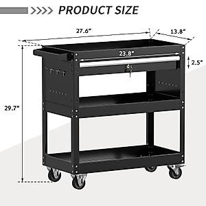 3-Tray Rolling Tool Cart,330 LBS Capacity Utility Tool Cart on Wheels with Lockable Drawers, 3 Tier Utility Tool Organizer Cart for Garage, Warehouse, Workshop & Repair Shop