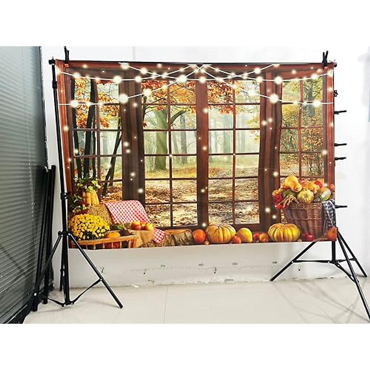 PGSWEER 7x5ft Fall Forest Window Backdrop Thanksgiving Autumn Photography Background Give Thanks Fall Family Party Photo Shoot Studio Prop