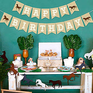 Horse Birthday Banner Party Decorations Racing Horse Banner Paper Bunting Garland Farm Theme Decor for Present Birthday Wedding Party Supplies, Pre Assembled Hanging Decoration