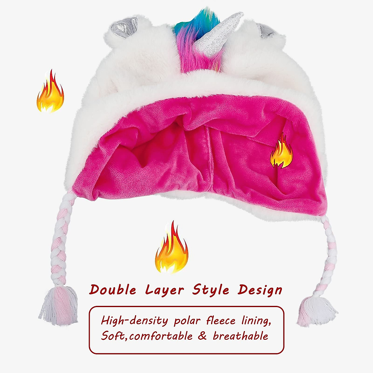 Kids Girls Winter Unicorn Beanie Hat Gloves Set, Boys Girls Warm Fleece Lined Hat Toddler Cute Cat Hat with Earflap for 2-7T