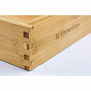 KitchenEdge Adjustable Kitchen Drawer Organizer for Utensils and Junk, Expandable to 28 Inches Wide, 9 Compartments, 100% Bamboo