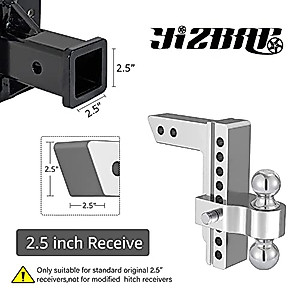 YIZBAP Aluminum Adjustable Trailer Hitch, Fits 2.5" Receiver, 8" Drop/Rise Drop Hitch, 18500 LBS GTW, Tow Hitch, 2" and 2-5/16" Dual Towing Ball with Double Locks