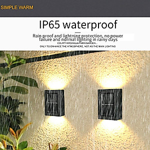 BWWNBY 2 LED Solar Wall Light UP and Down Illuminate Outdoor Sunlight Sensor Lamp Modern Nordic Style Decor for Home Garden Porch(Warm Light)